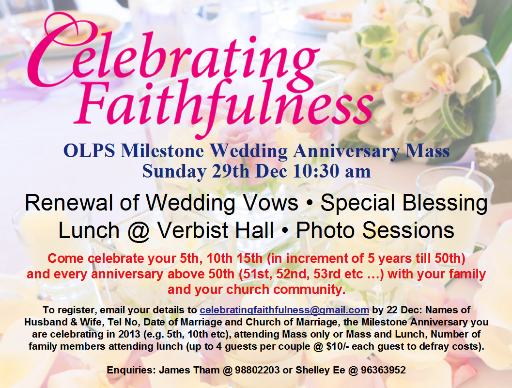 OLPS Milestone Wedding Anniversary Mass | Church of Our Lady of ...