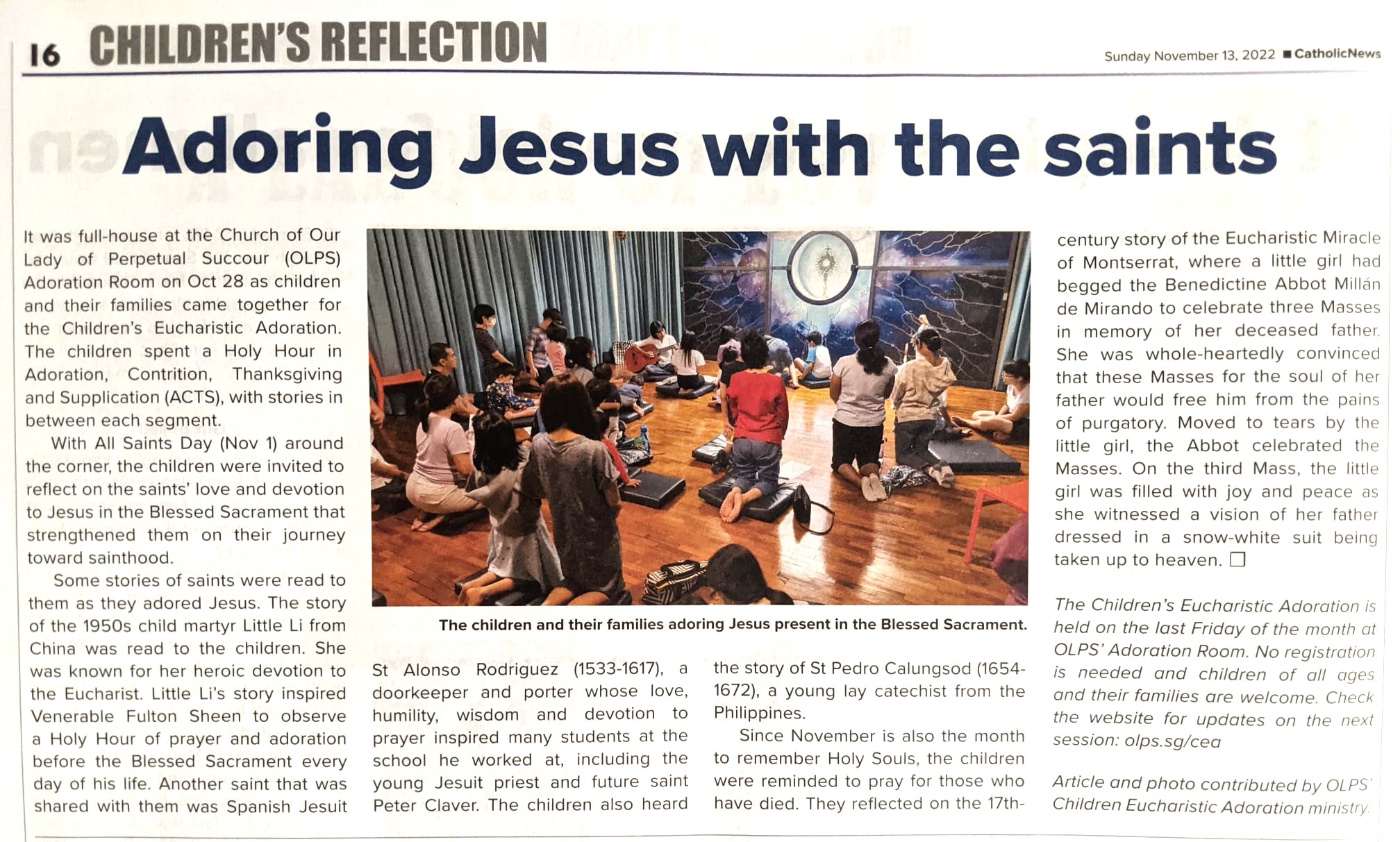 OLPS Children's Eucharistic Adoration - Church of Our Lady of Perpetual ...